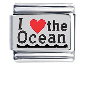 I Heart the Ocean Red Heart Laser Italian Charm