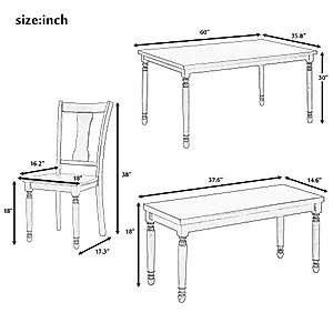 Woanke Table & Chair 6 Piece Rectangular 4 Chairs and 1 Bench, Dinette, Kitchen Furniture Set, Wooden Dining Table for Restaurant, Living Room, 3-Espresso