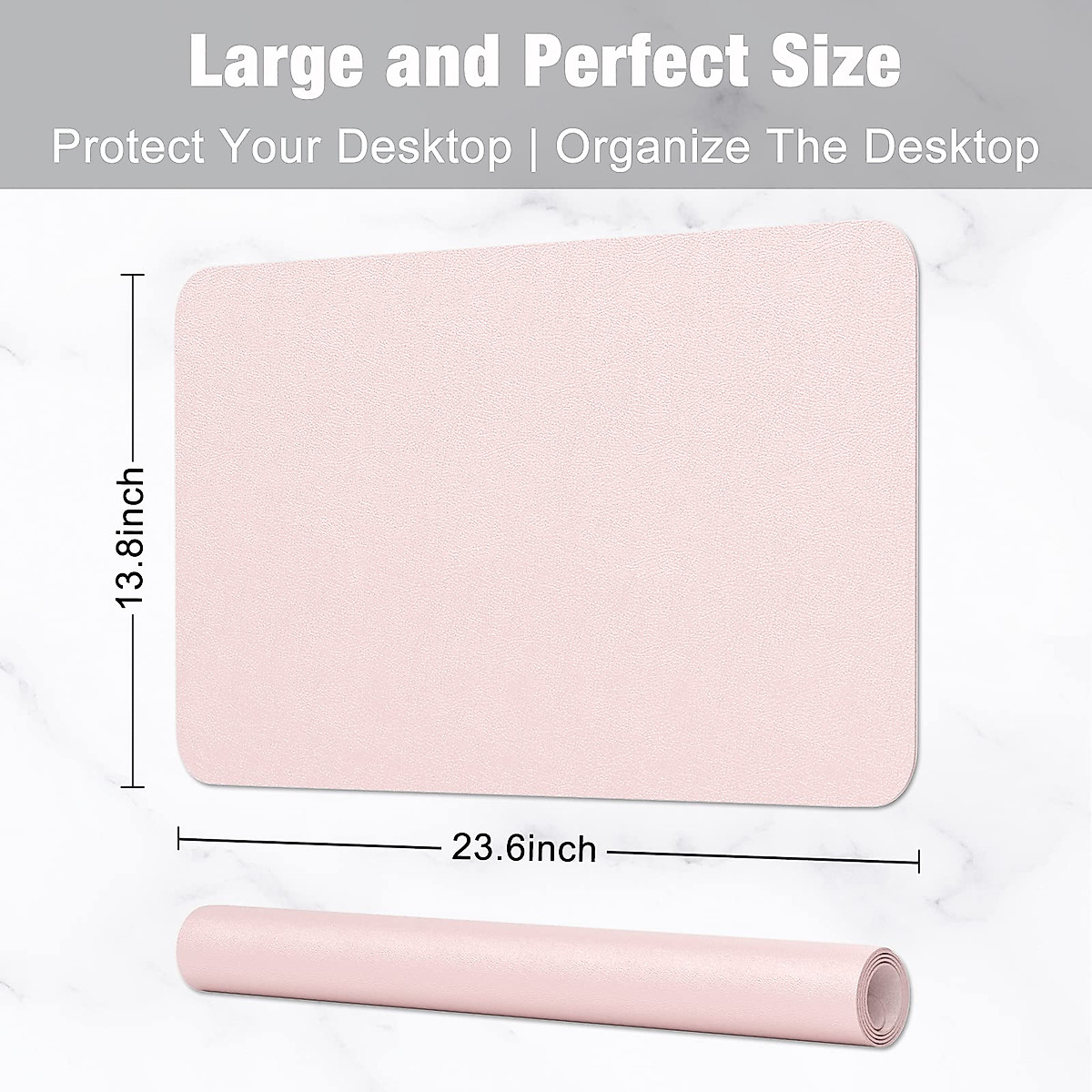 Hsurbtra Desk Pad, 23.6" x 13.8" PU Leather Desk Mat, M Extended Mouse Pad, Waterproof Desk Blotter Protector, Ultra Thin Small Laptop Keyboard Mat, Non-Slip Desk Writing Pad for Office Home, Pink