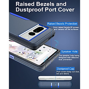 Dahkoiz for Google Pixel 7 Pro Case, with Dust-Proof Port Cover, Full Body Protection Rubber Protective Case for Google Pixel 7 Pro, Blue/Navy