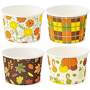 ROYAL BLUEBONNET Disposable Fall Bowls – 48 8oz Fall Themed Bowls for Thanksgiving Soup Bowls, Paper Bowls for Chili, Halloween Snack Cups, Pumpkin Soup Bowls, Fall Party Supplies, Fall Dessert Bowls
