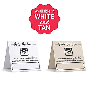 321Done Wedding Hashtag Signs 5x5 Folded, Made in USA - Tent Cards for Table Placecard - Square Write On Large Oh Snap Photo Share Love - Set of 10