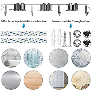 ONMIER Broom Holder Wall Mount Stainless Steel Mop and Broom Holder Wall Mounted Broom Tools Storage Organizer with 3 Racks 4 Hooks for Home Kitchen Garden Laundry Room (2 PACK)