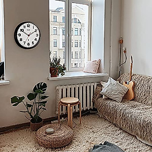 SHARP Atomic Analog Wall Clock - 12" Black Stylish Frame - Sets Automatically- Battery Operated - Easy to Read - Easy to Use – Modern Design and Style