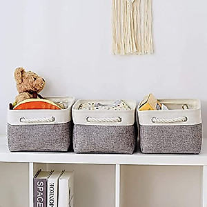 Instruban Storage Bin Cube Storage Basket for Storage and Organization Toy Clothes Books Home Collapsible Storage Basket with Handles -Grey and Tan