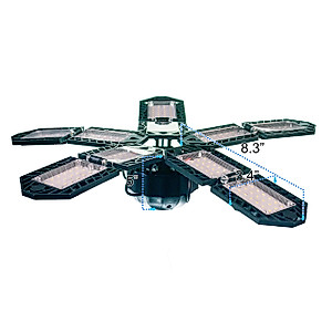 10 LED Leaf Deformable Panel Ceiling Light - 256 LEDs Ultra Bright Adjustable Garage, Workshop, Basement Light - Screws Into Existing Light Bulb Sockets E26/E27 - 150W Pure White 6500K - 10000 Lumens