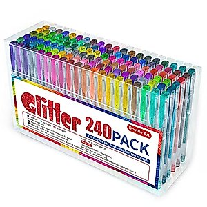 Shuttle Art 240 Pack Glitter Gel Pens, 120 Colors Glitter Gel Pen Set with 120 Refills for Adult Coloring Books Craft Doodling