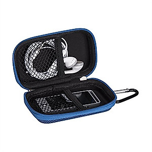 AGPTEK MP3 Player Case, Portable Clamshell Headphones Cover, Holder with Metal Carabiner Clip for 1.8 inch MP3 Players, iPod Nano, iPod Shuffle, Apple Airport, Blue