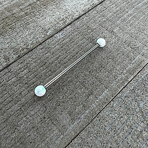 Body Candy Stainless Steel White Synthetic Opal Industrial Barbell 35mm