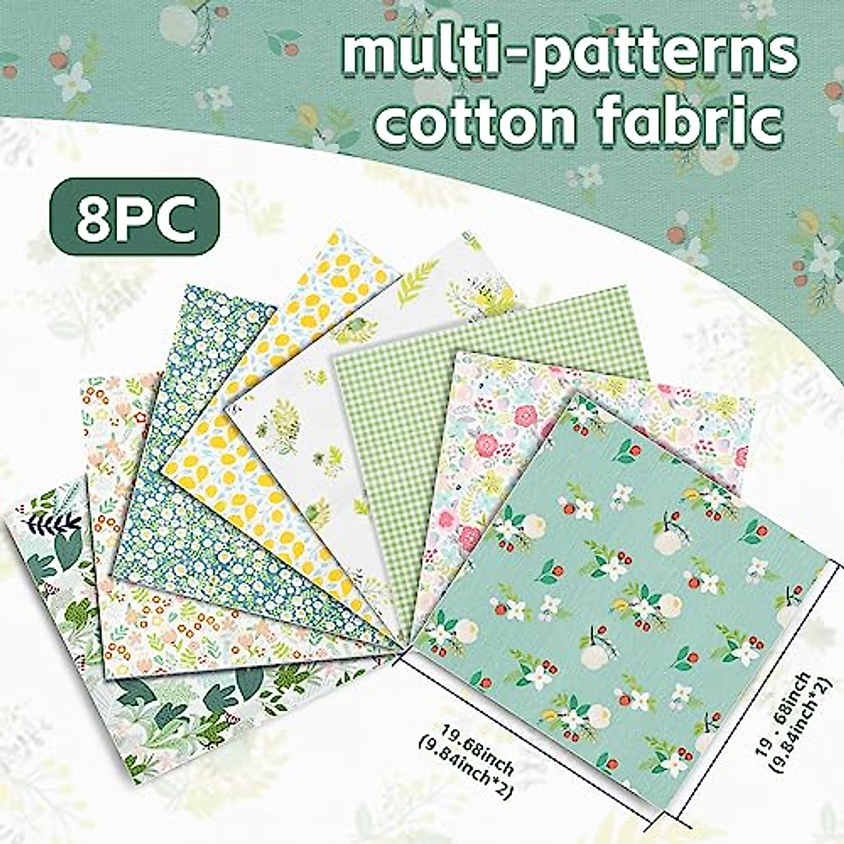 8PCS Cotton Quilting Fabric Bundles 100% Cotton Fat Quarters 20”x20”-Medium Weight- for DIY Crafts,Quilting, Sewing Project, Patchwork (Green)