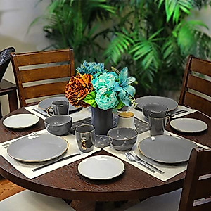 Elama Round Stoneware Grand Collection Dinnerware Dish Set, 16 Piece, Assorted Solid Gray