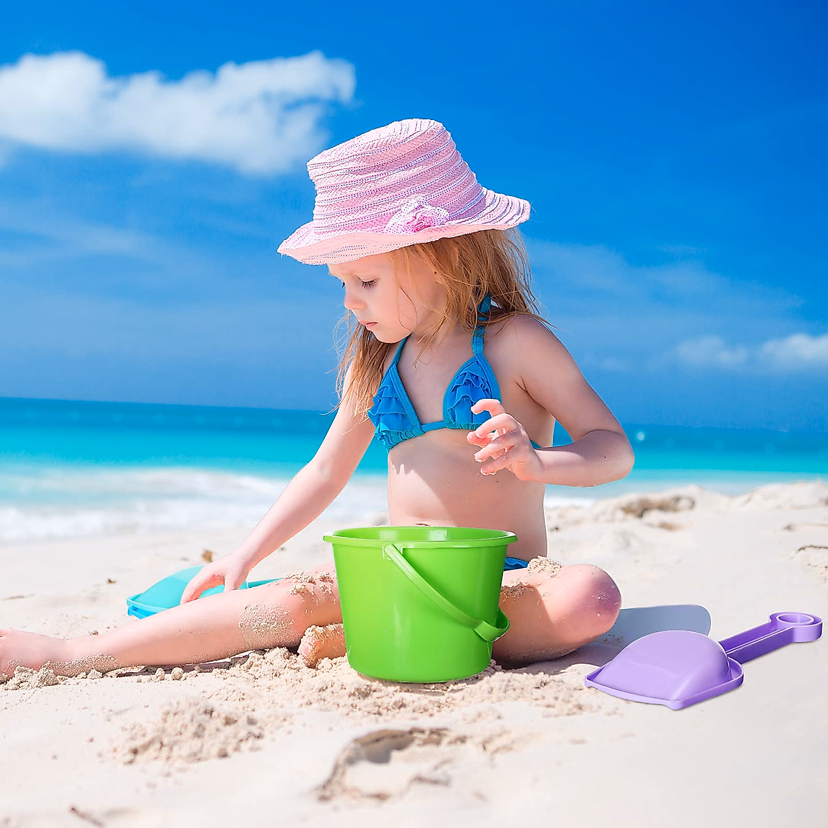 Junkin 24 Sets Beach Sand Buckets and Shovels for Kids Bulk 6.3" Small Beach Pails and Sand Toys for Summer Holiday Party- 24 Bucket+24 Shovels (Cute)