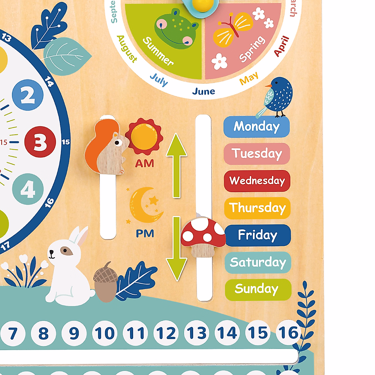 Pidoko Kids Montessori Toys for 3 Year Old - All about Today Learning Board - Calendar Clock and Time Learning for Toddlers 3 4 5