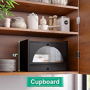 kiplant Black Bread Box for Kitchen Counter, Large Bamboo Bread Storage Container with Silverware Drawer, Bamboo Wooden Farmhouse Bread Box for Your House