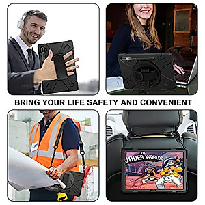 Gerutek Galaxy S7FE/S8 Plus/S7 Plus 12.4" Case 2022/2020, 3-Layer Shockproof Structure Samsung Galaxy S8+ /S7+ Tablet Case with Pen Holder, Rotatable Kickstand, Shoulder/Hand Strap, Black