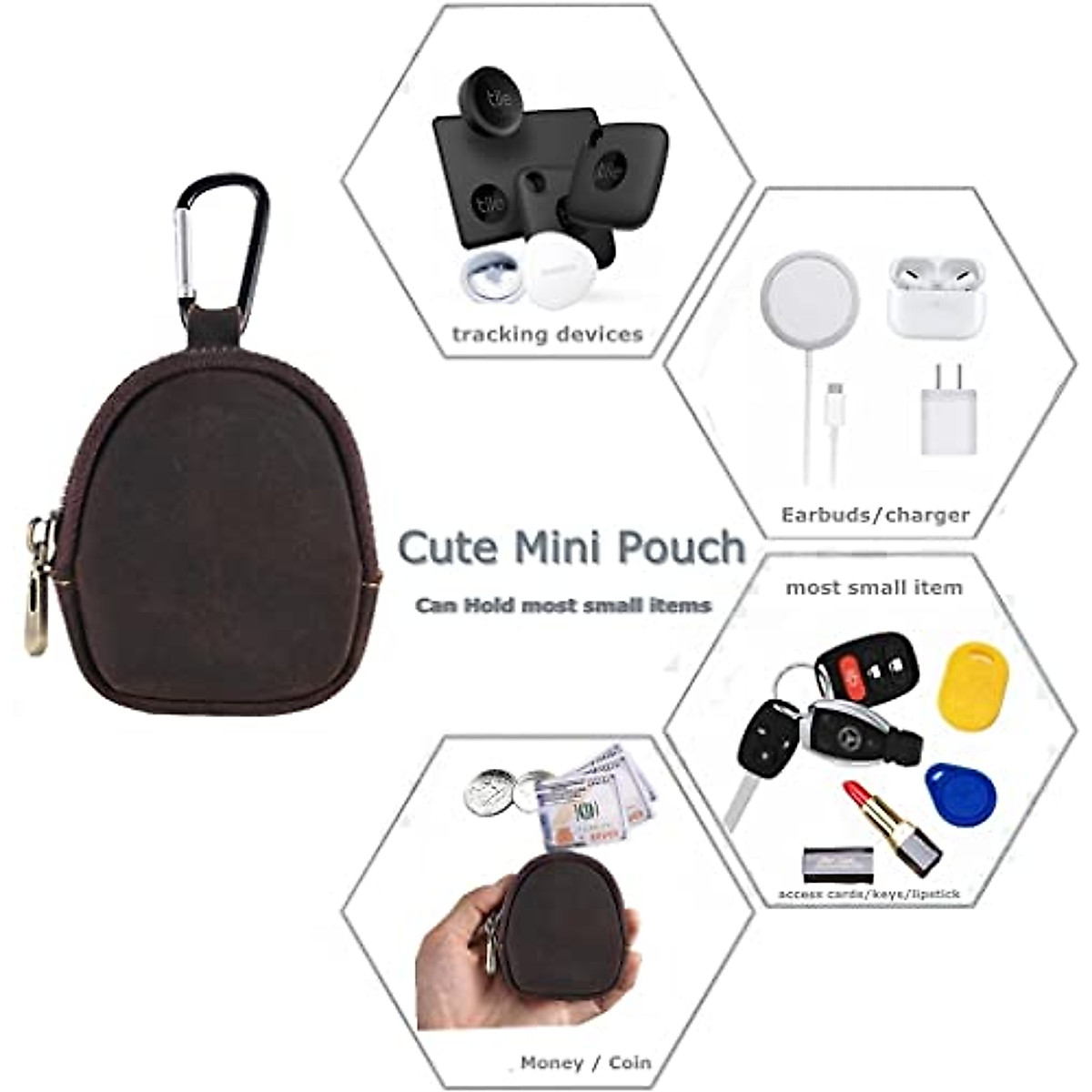 Tomcrazy Coins Mini Backpack Bag Genuine Leather Carrying Case for AirPods Pro 2 1 3, Galaxy Buds, Sony LinkBuds S WF-L900 WF-1000XM4 Cover, Car Keys, Access Card Keychain (Coffee)
