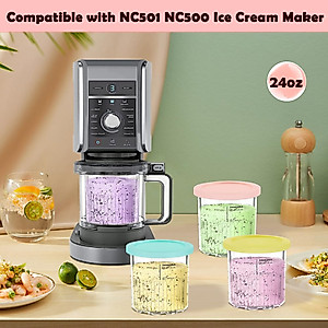 YQL 24oz Containers Replacement for Ninja Creami Deluxe Pints and Lids,Extra Pint Compatible with Ninja NC500 NC501 Series Creami Deluxe ice Cream Makers Dishwasher Safe(4 Color)