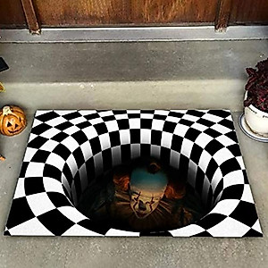 Christmas Clown Door Mat, 19.6X31.5 inch 3D Vortex Carpet, Thanksgiving 3D Clown Decorations Halloween Doormat Scary Welcome Door Mats Outside Area Rug Bath Mat Hearth Floor Stair Carpet