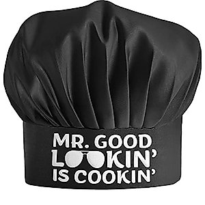 Funny Chef Hat - Mr Good Looking is Cooking - Adjustable Kitchen Cooking Hat for Men Black