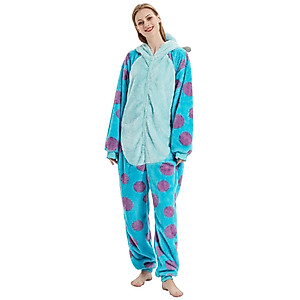 Sqlszt Animal Sulley Monster Onesie Adult Sullivan One Piece Pajamas Unisex Cosplay Costume For Women Men Blue S