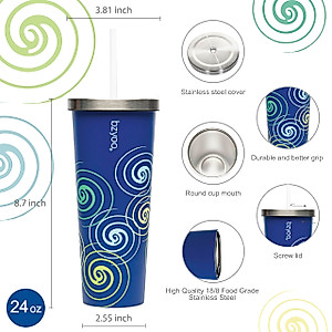 bzyoo SUP Double Wall Vacuum Insulated Tumbler with Straw and Lid Stainless Steel Water Bottle Travel Mug Cup, Mother's Day Gift Perfect For Ice Coffee or Tea (710ml) Color: Blue Swirl
