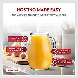 Amici Home Roxy Glass Water Pitcher with Handle and Spout | Round Jug with Ice Lip | Great for Iced Tea, Sangria, Lemonade, Juice | Made in Italy (Small)