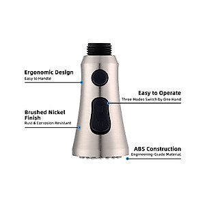 Hibbent Pull Down Kitchen Faucet Head Replacement, 3-Function Kitchen Sink Spray Nozzle with 10 Adapters, Compatible with Moen, American Standard, Delta, Kohler Faucets, Brushed Nickel