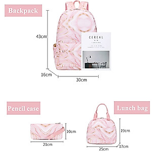 3 Piece Teen Girls Backpack Set Kids Bookbag with Lunch Box Elementary School Outdoor Bag