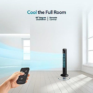 NEXAIR 36” Oscillating Tower Fan, 3 Speed Portable Fan Tower With Remote Control, Quiet Operating Floor Fan for Bedroom with 7.5 Hr Auto Off Timer, Modern Design Room Cooling Fan For Home & Office