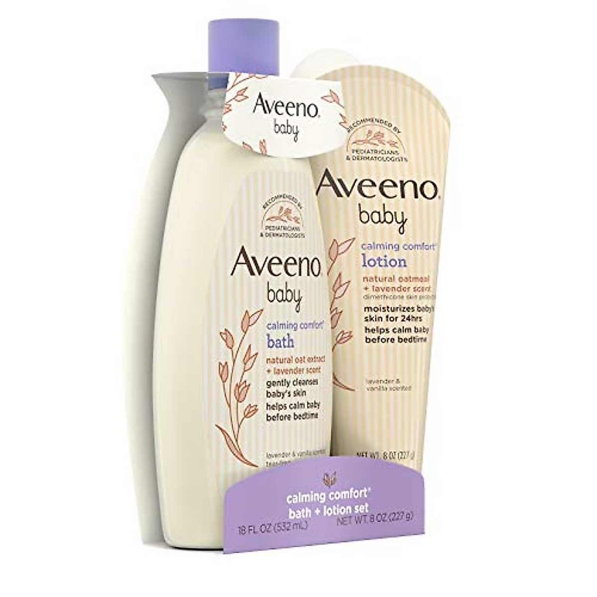Aveeno Baby Calming Comfort Bath & Lotion Set, Night time Baby Skin Care Products with Natural Oat Extract, Lavender & Vanilla Scents, Paraben-Free, 2 Items