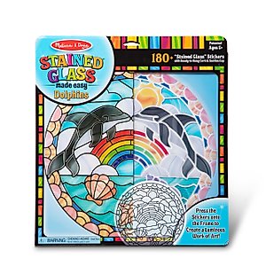 Melissa & Doug Stained Glass Made Easy Craft Kit: Dolphins - 180+ Stickers , Ocean Animals Crafts For Kids Ages 5+