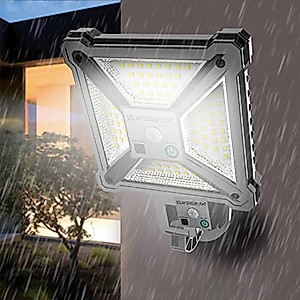 Xinsrenus Solar Outdoor Lights, Motion Sensor Solar Powered Lights IPX65 Waterproof, 3 Modes, with Remote Control, Wall Security Lights for Fence Yard Garden Patio… (LED)