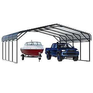 EBE 20' x 20' Metal Carport, Heavy Duty Outdoor Carport with Galvanized Steel Roof, Carport Garage Car Shelter Shade for SUV, Truck and Boats, Grey