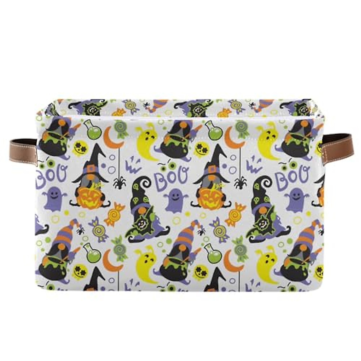 Halloween Gnome Boo Storage Basket Bins Decorative Toy Laundry Basket Organization with Handles for Home Boys Girls Office Closet Shelf Nursery Baskets,1 pcs