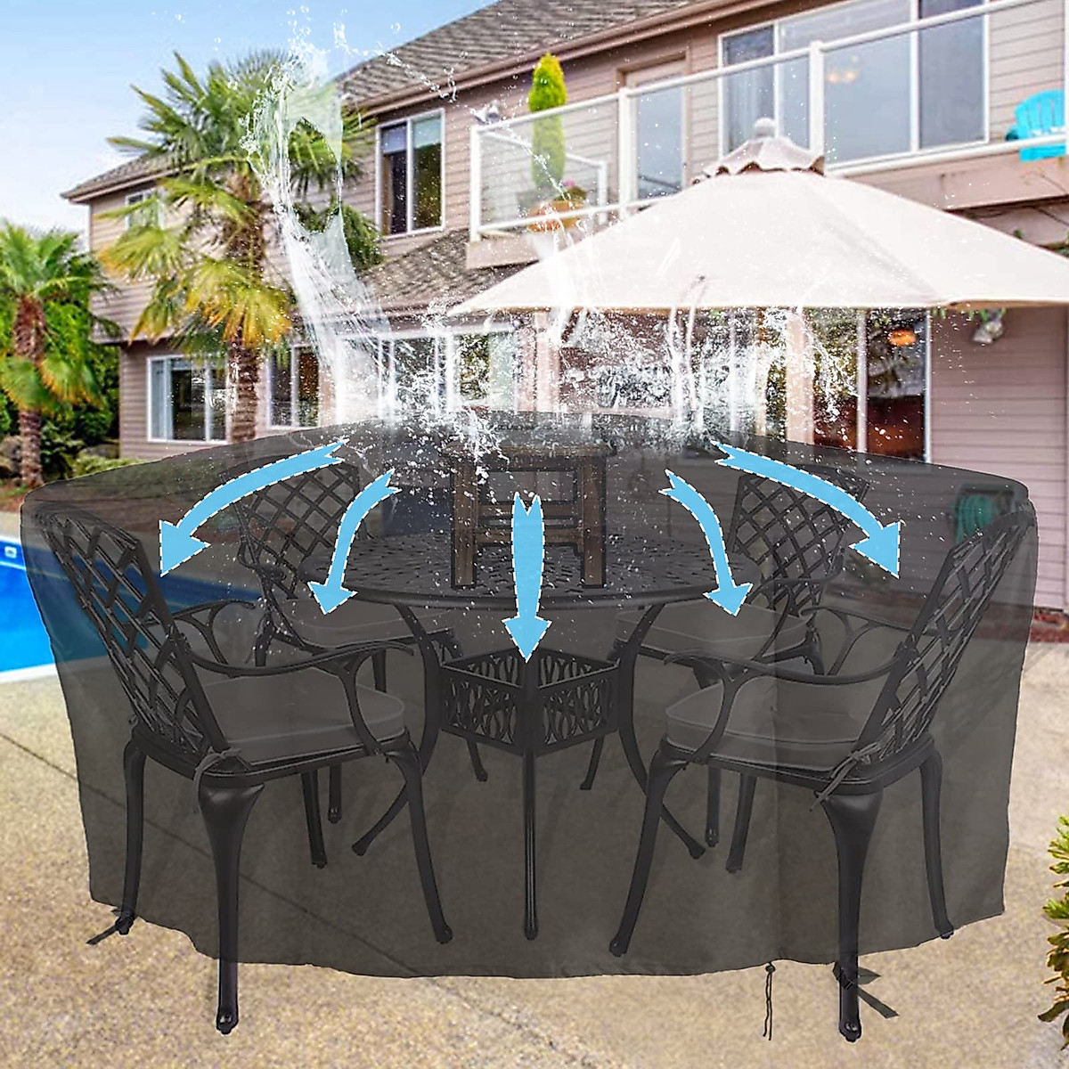 POMER Patio Furniture Covers, 72inch Round Bar Height Table Chair Set Cover Waterproof Outdoor Table Cover for Garden Furniture Set - 72" D x 43" H