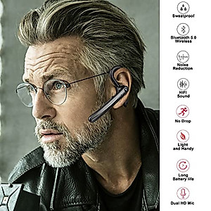 IHAO Single Ear Wireless Bluetooth Earphone Noise Cancelling Stereo Dual HD Mic Headphone Earpiece 16Hrs Hands-Free Calling in-Ear Headset Painless Firm Wear for Driving/Business/Office/Trucker
