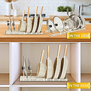 COZIMORE Pots and Pans Organizer,Pan Organizer rack for cabinet, and Rack Organizer with 7 dividers,Dish Rack for Cabinets, Lid Organizer, Cabinet Organizer WHITE