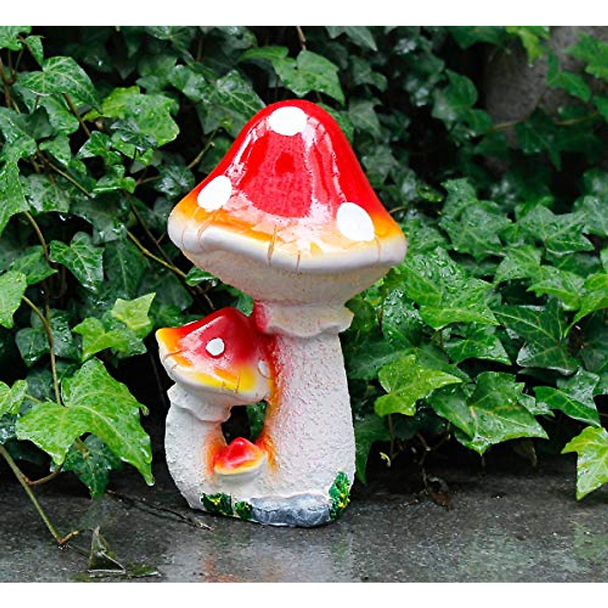 9 Inch Three-Headed Mushroom Garden Statue Perfect for Decoration for Garden, Outdoor, Patio (Red)