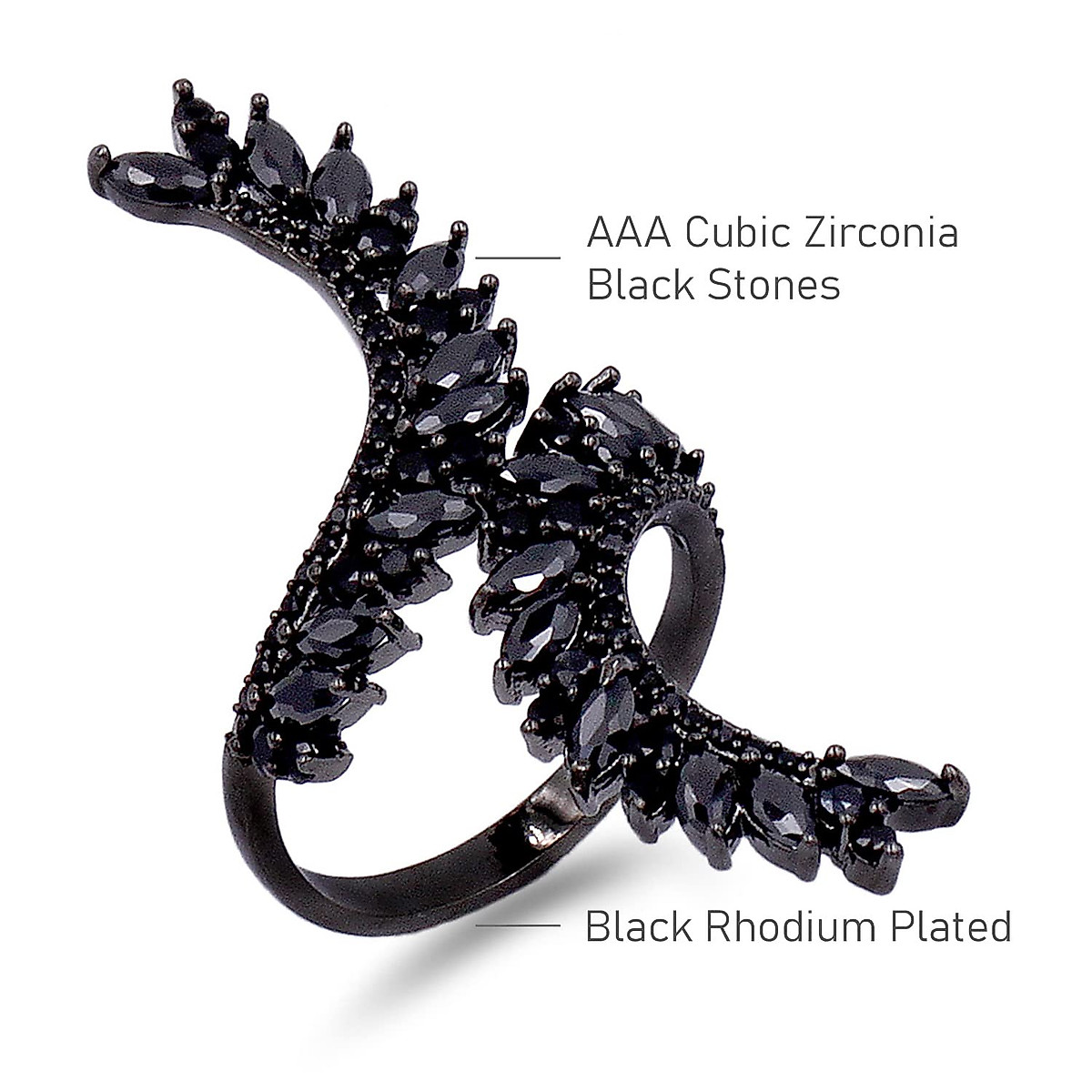 Cocktail Fashion Ring Size Adjustable From 6-8.5 CZ Marquise Shape Jewelry for Women (Black)