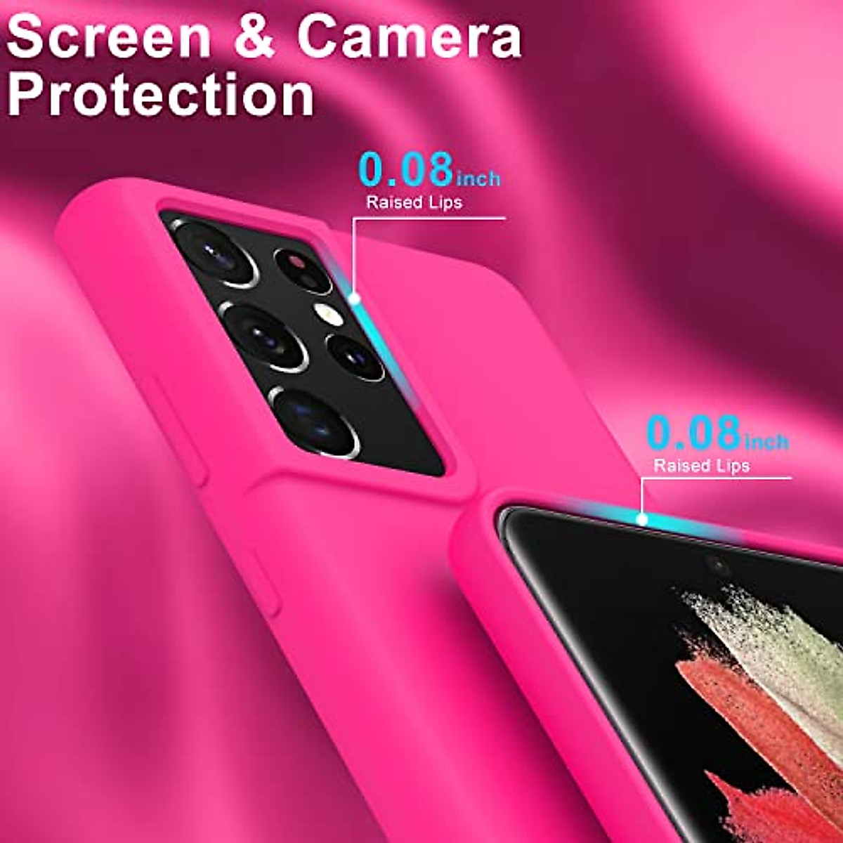 DEENAKIN for Samsung Galaxy S21 Ultra Case Silicone,Silky Smooth Flexible Gel Rubber Bumper Cover with Soft Microfiber Lining Slim Fit Protective Phone Case for Samsung Galaxy S21 Ultra Hot Pink