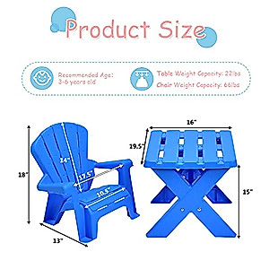 Costzon Kids Table and Chair Set, Toddler Activity Table and Adirondack Chairs for Picnic, Garden, Patio, Backyard & Beach, Outdoor & Chairs (Blue)