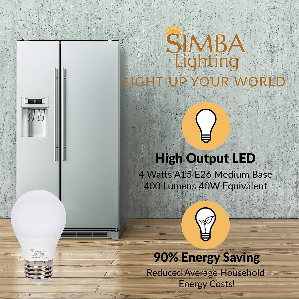 Simba Lighting LED A15 Refrigerator Light Bulbs (6-Pack) 4W 40W Replacement Small for Appliances, Freezers, Ceiling Fans, 120V, E26 Standard Medium Base, Frosted Cover, Not Dimmable, 3000K Soft White