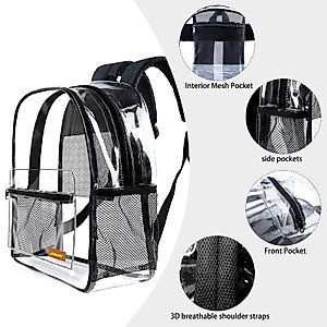 JOWURY Clear Backpack - Heavy Duty PVC Transparent Backpack, See Through Large Capacity School Backpack for Students, Concerts, Work, Safety, Travel (15", Suitable for Kids)