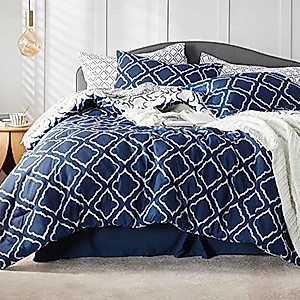Bedsure Bed in a Bag - Queen Size Comforter Sets 7 Pieces, Bed Set with 1 Comforter, 2 Pillow Shams, 2 Pillowcases, 1 Flat Sheet, 1 Fitted Sheet, Navy Blue