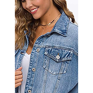 Cantonwalker Women's Oversize Vintage Washed Boyfriend Denim Jacket Long Sleeve Classic Loose Jean Trucker Jacket 003 (Light Blue Washed, L)…