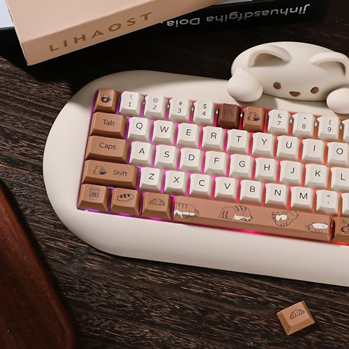 YUNZII Coffee Cat Dye Sub PBT Keycaps,152 Full Keys Dye Sublimation Custom Keycap Set with Key Puller for Cherry Gateron MX Switches Mechanical Gaming Keyboard (Cherry Profile, Coffee Cat)