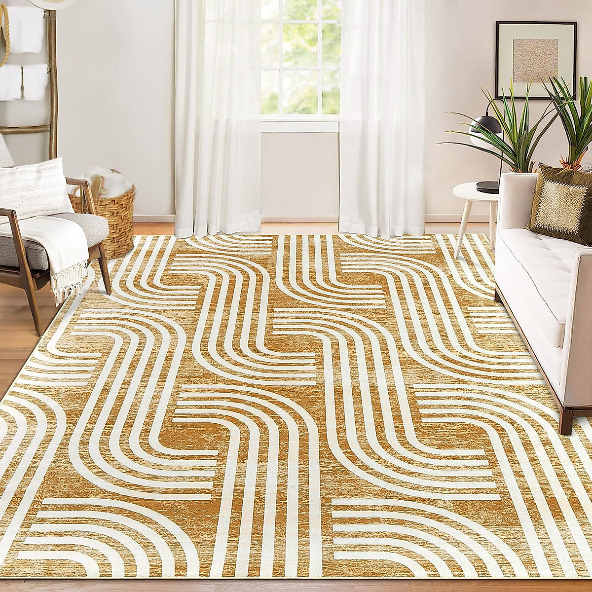 CARMIO Area Rug 8x10, Machine Washable Rugs Soft Living Room Rugs Arch Pattern Knot Modern Print Area Rug Non Slip Indoor Floor Carpet for Bedroom Nursery Kitchen, Coffee