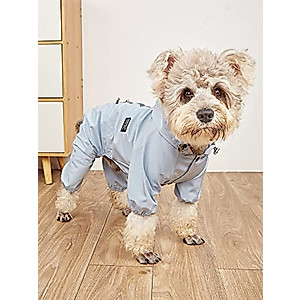 QWINEE Waterproof Dog Hooded Raincoat with Button Puppy Cat Rain Jacket Lightweight Pet Poncho with Leash Hole for Small Medium Large Dogs Cats Kitten Light Blue XXL