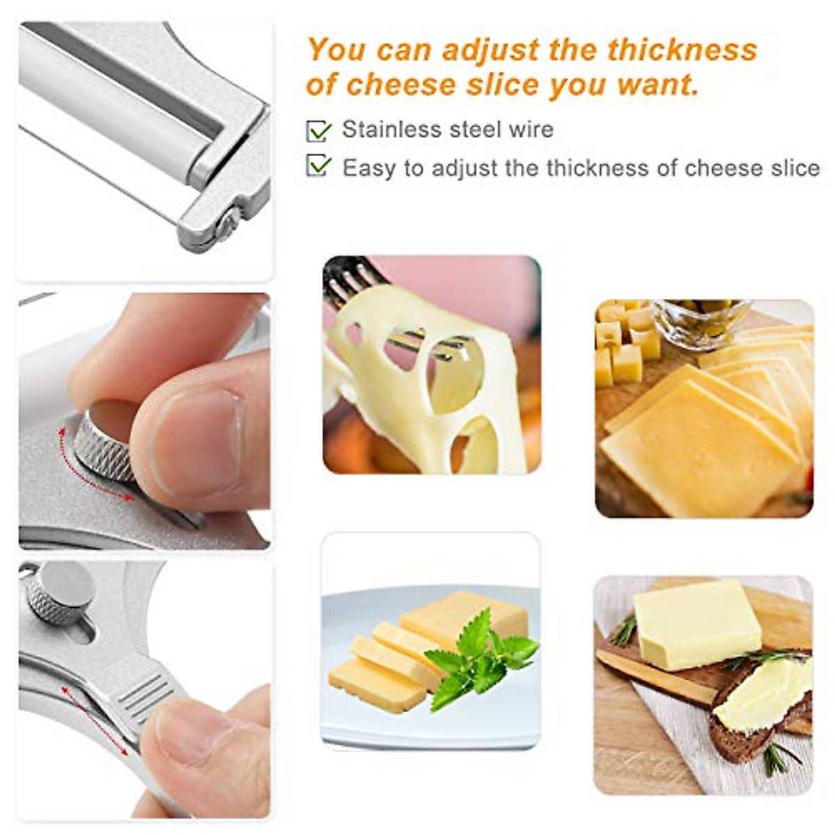 Cheese Slicer with Wire, WarmHut Stainless Steel Cheese Slicer Set and Cheese Cutter Plane for Soft, Semi-hard, Hard Cheeses Kitchen Tool, Set of 2