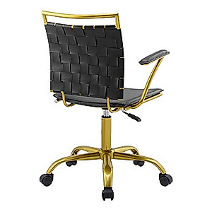 Modway Fuse Webbed Back Faux Leather and Gold Metal Adjustable Office Chair, Black